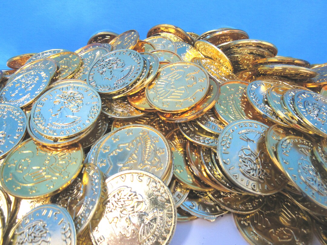 Gold Coins Bag of 50 Plastic Gold Treasure Coins for Kids, Craft, Etc ...