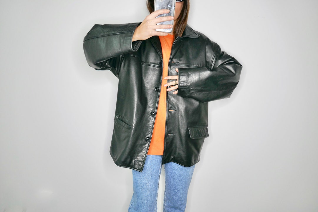 90s Leather Jacket // Vintage Rudsak Heavyweight Black Bomber // Unisex ...