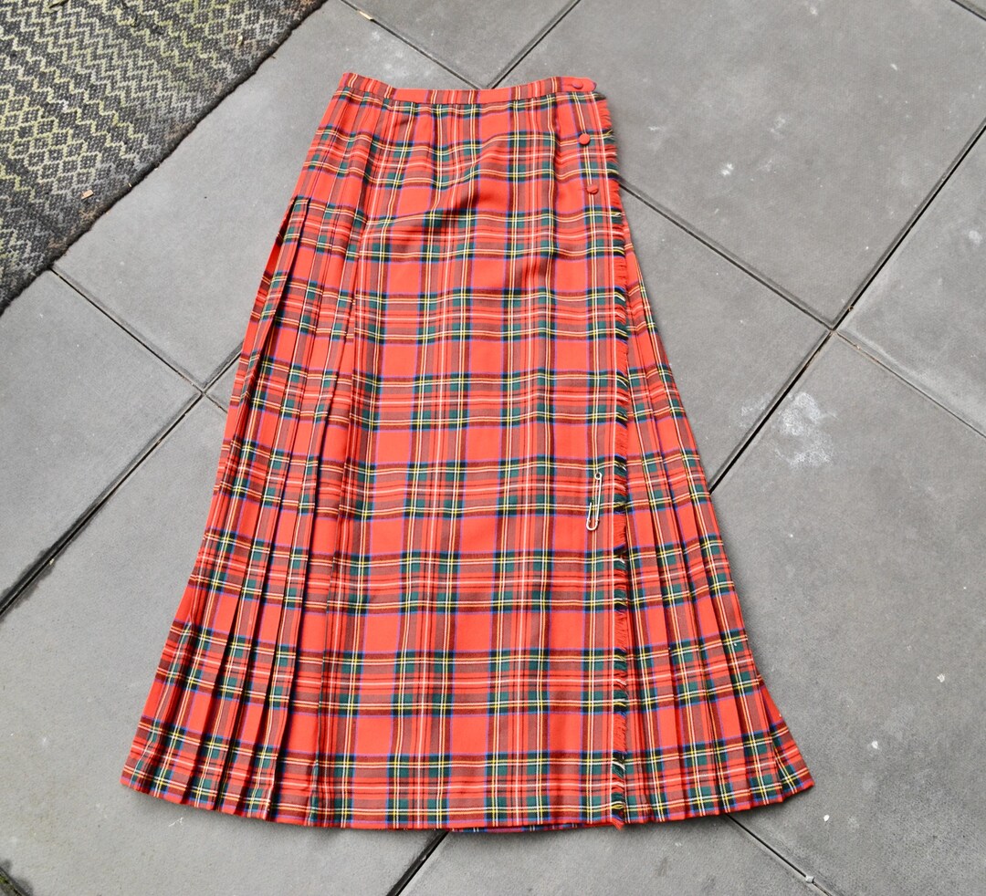 70s Wool Kilt / Vintage Plaid Pleated Maxi Skirt // 29" Waist - Etsy
