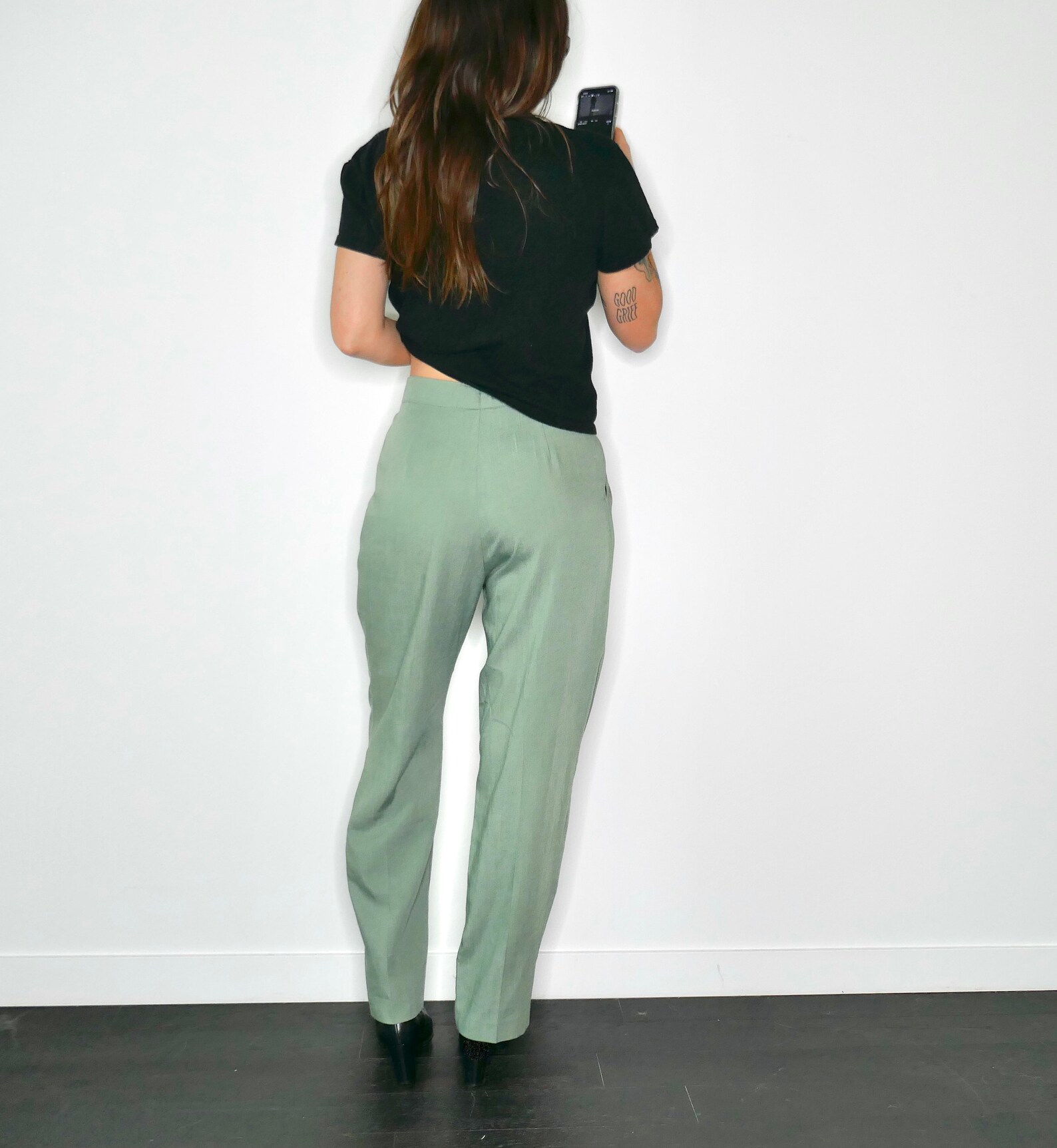 Vintage 80s Trousers // High Rise Green Pants // Tapered Leg Pants ...