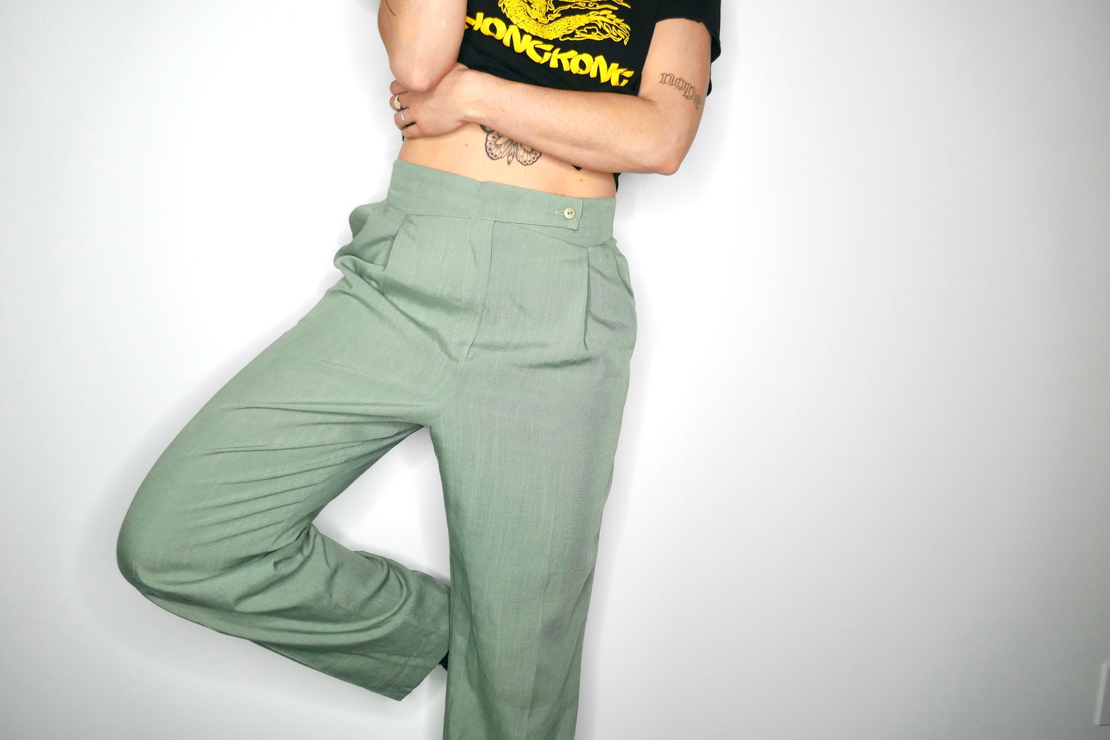 Vintage 80s Trousers // High Rise Green Pants // Tapered Leg Pants ...