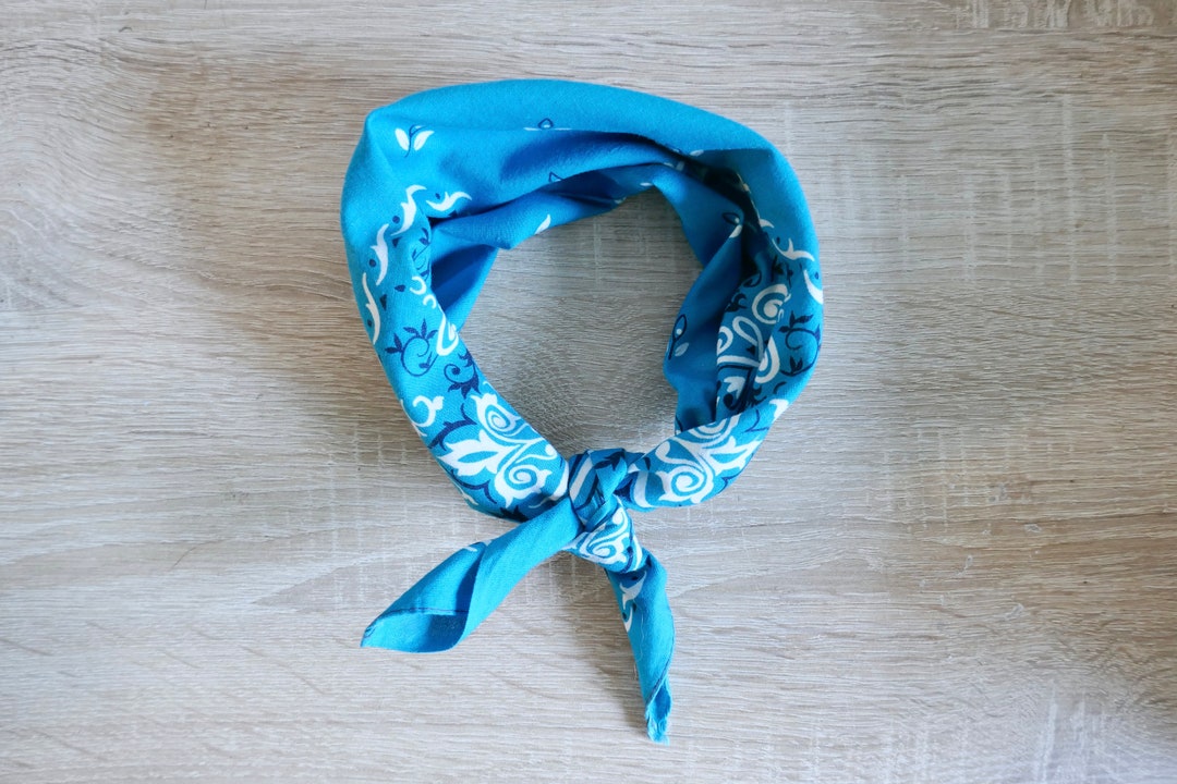 Vintage 70s Blue Bandana // Western Neck Tie // Cotton Made in Usa - Etsy