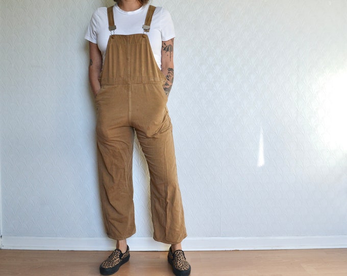 Khaki Overalls // Vintage Utilitarian Coverall // Straight Leg Overalls ...