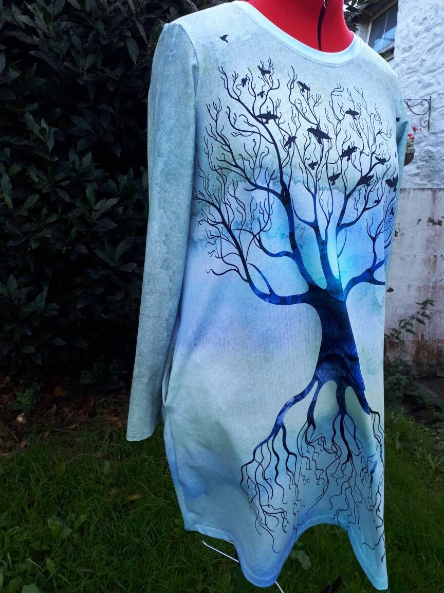 Women's Tunic Dress Scandi Tunic Tree Print Dress - Etsy UK