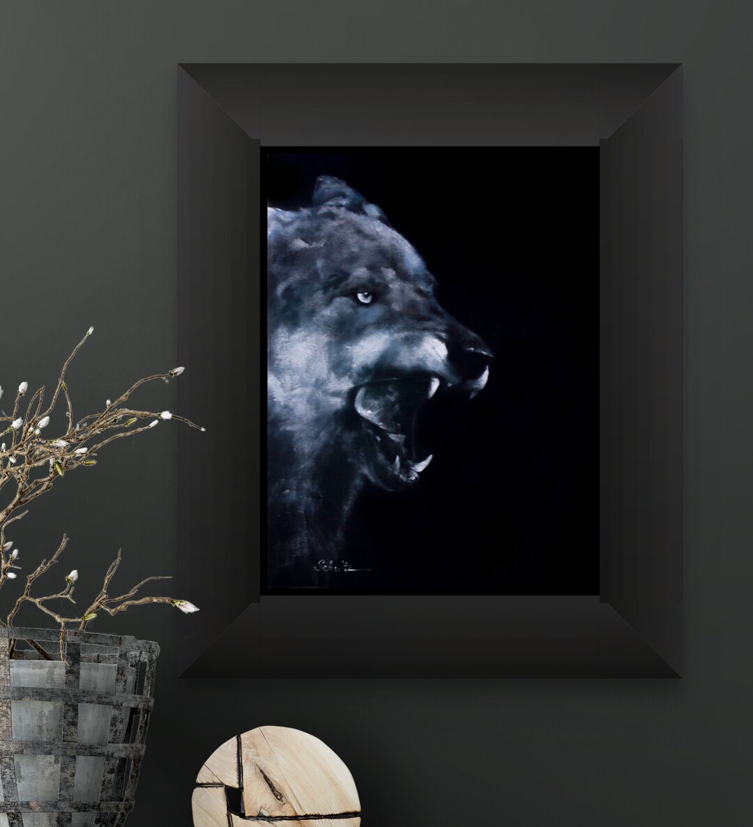 Original Wolf Oil Painting on Black Pastel Paper on Board. Wolves ...