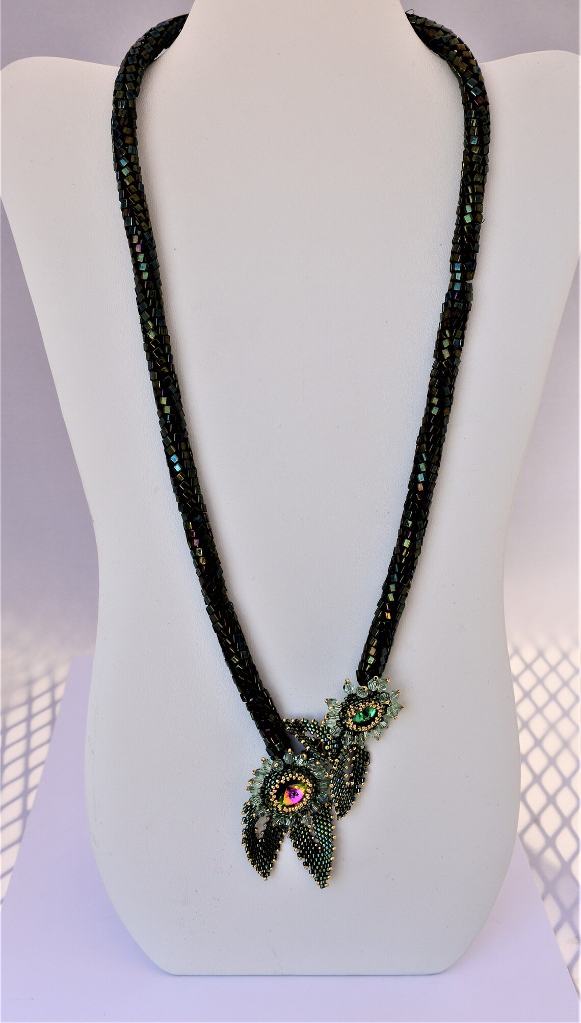 Rope Necklace Crystal Necklace Floral Necklace Leaf - Etsy