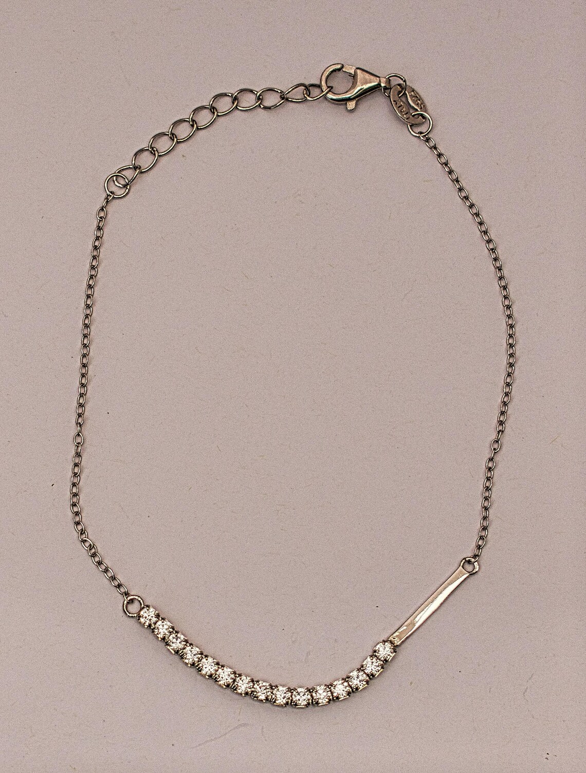 Fine Silver Chain Bracelet With Bar of Cubic Zirconia and Lobster Claw ...