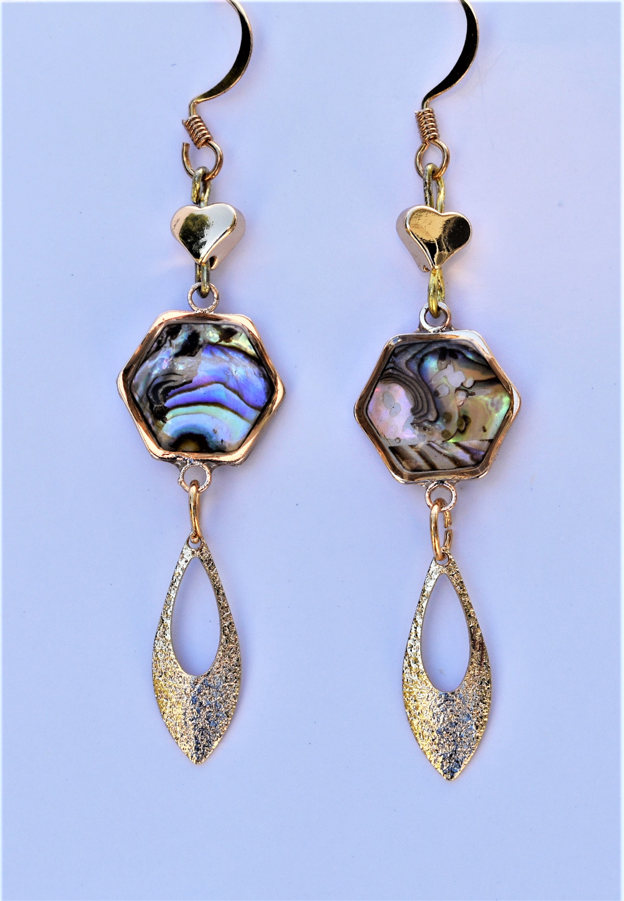 Paua Shell Earrings Open Leaf Earrings Heart Earrings - Etsy