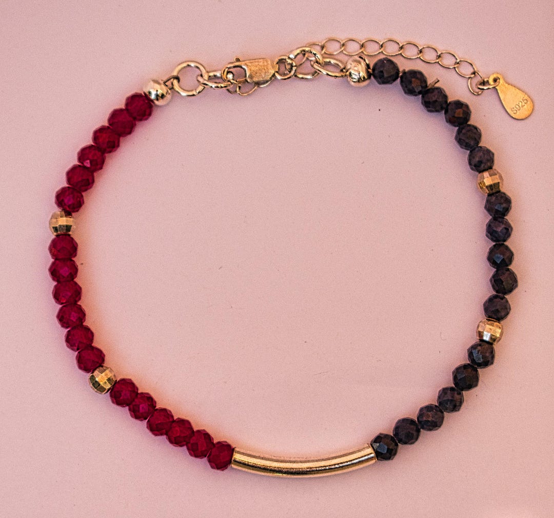 Stacking Bracelet With Faceted Ruby and Sapphire Gems, Sterling Beads ...