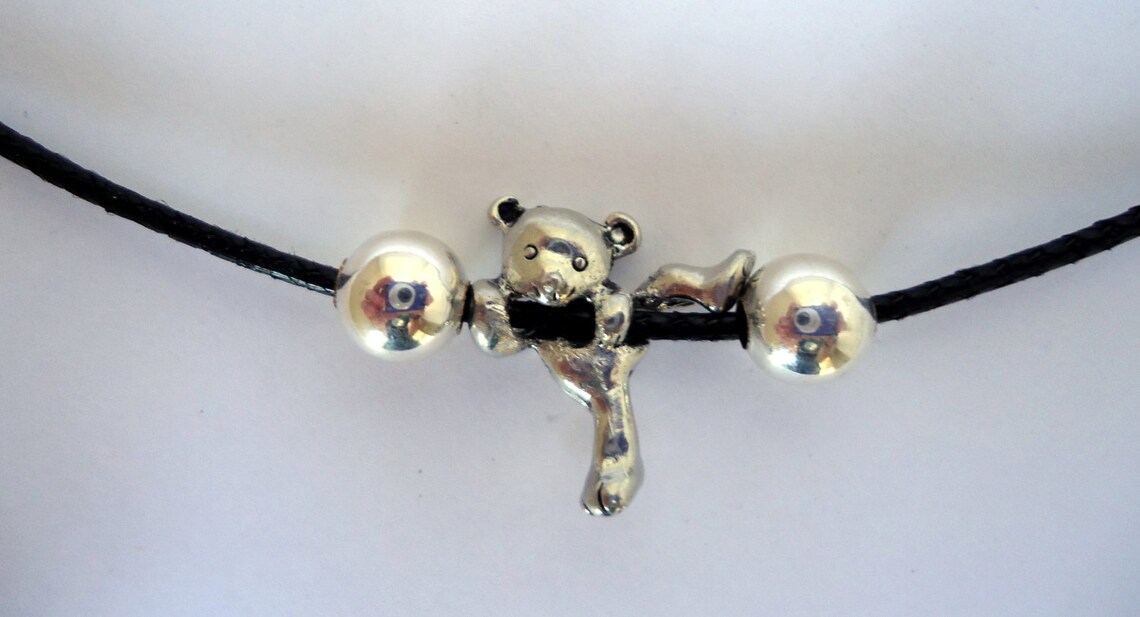 Leather Rope Necklace, Black Leather Necklace, Hanging Teddy Necklace ...