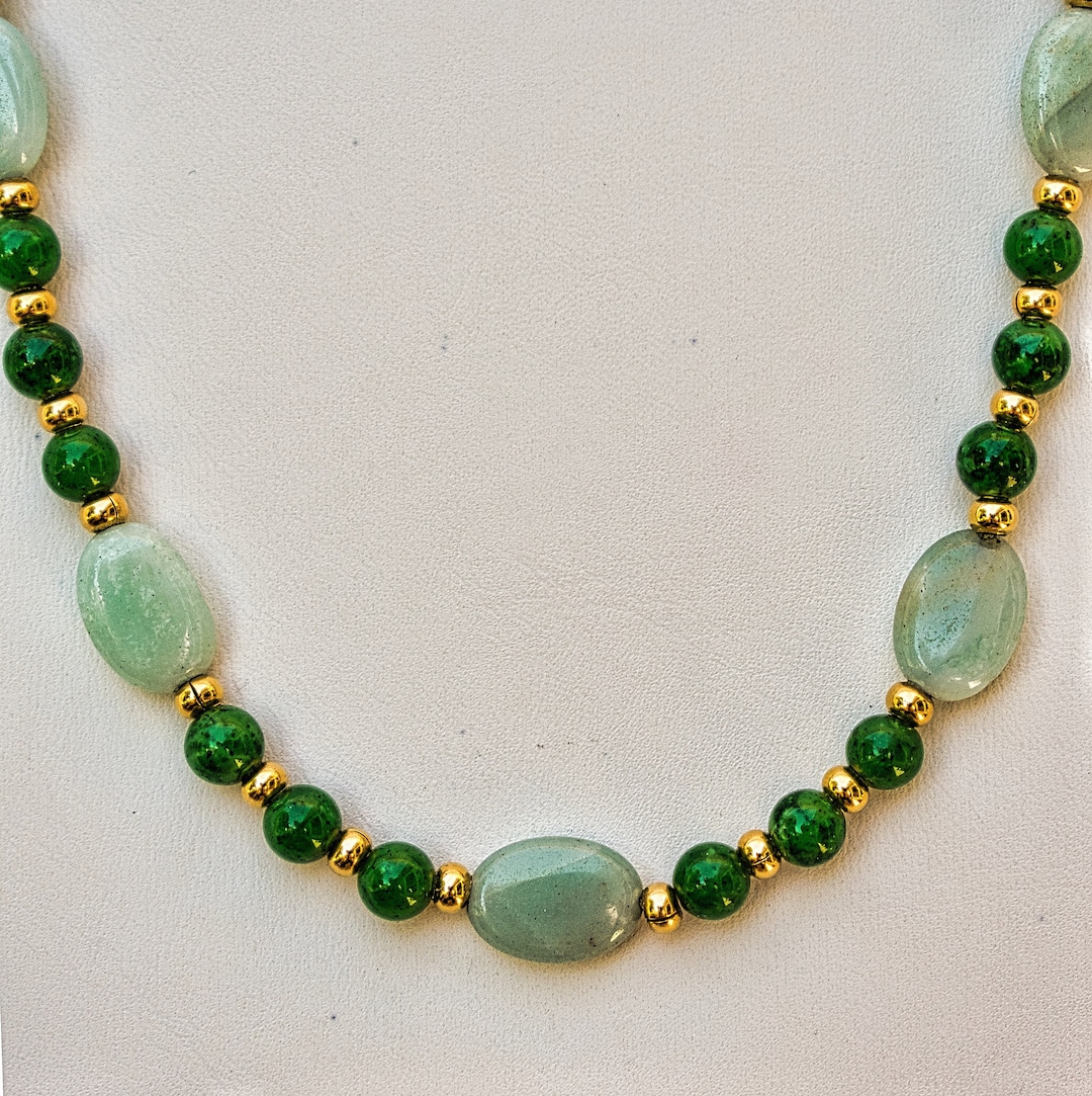 Amazonite and Green Strawberry Quartz Necklace, Semi Precious Gemstone ...