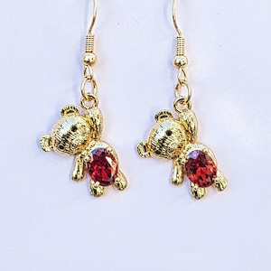 Cute Teddy Bear Earrings With Cubic Zirconia, Dangling Animal Earrings ...