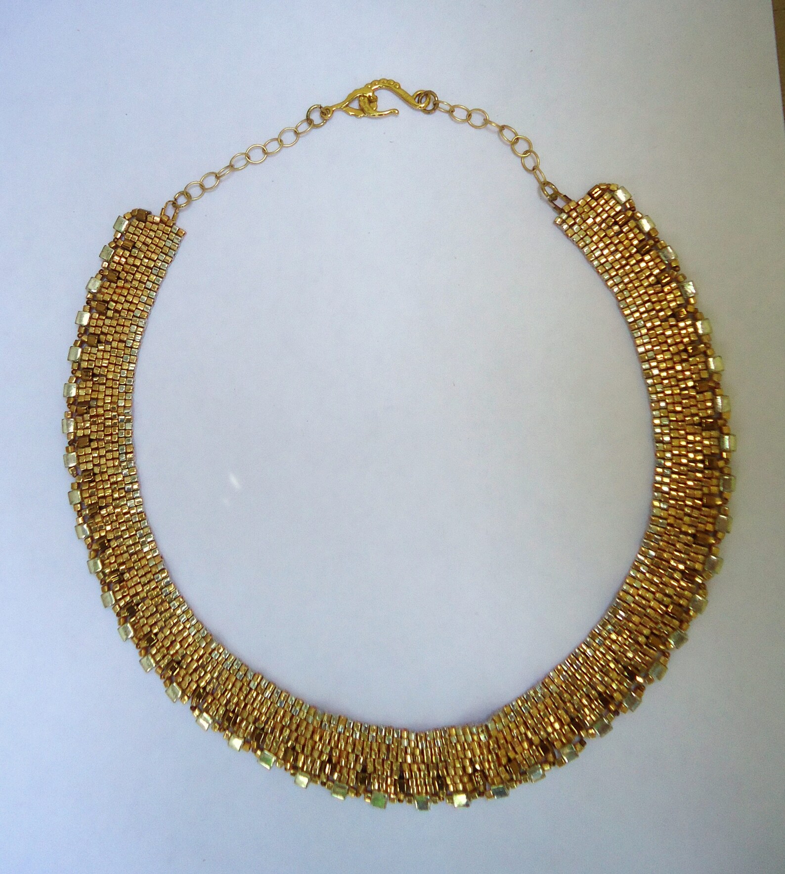 Metallic Necklace, Beaded Choker, Cube Beads Choker, Gold Tone Choker ...