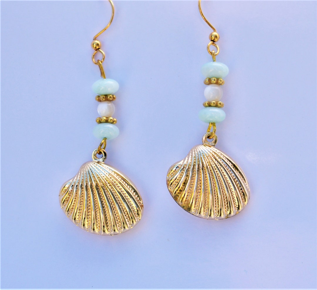 Gold Clam Shell Earrings, Shell Earrings, Dangling Earrings, Ladies ...