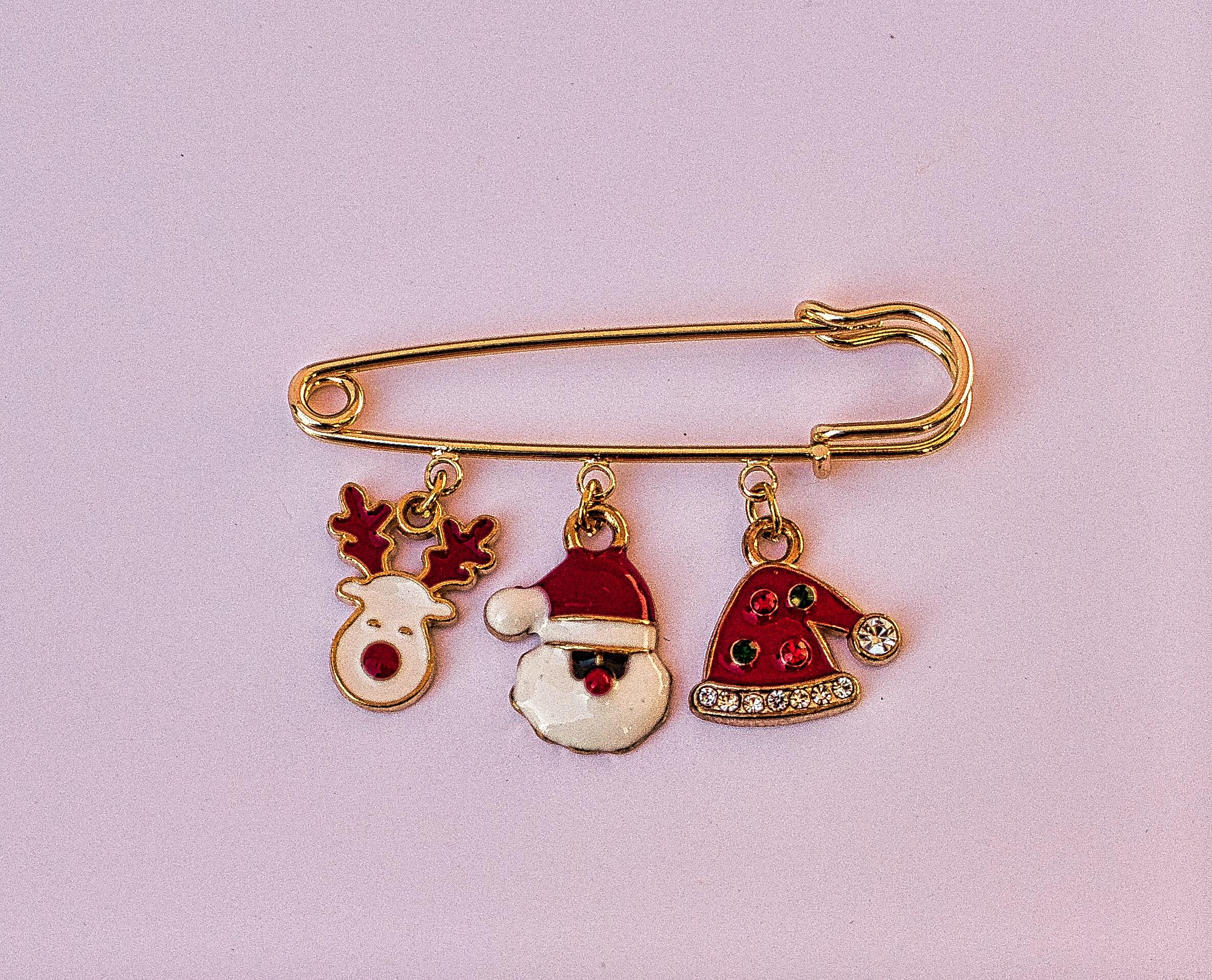 Christmas Brooch With Gold Plated Kilt Pin and Holiday Charms With ...