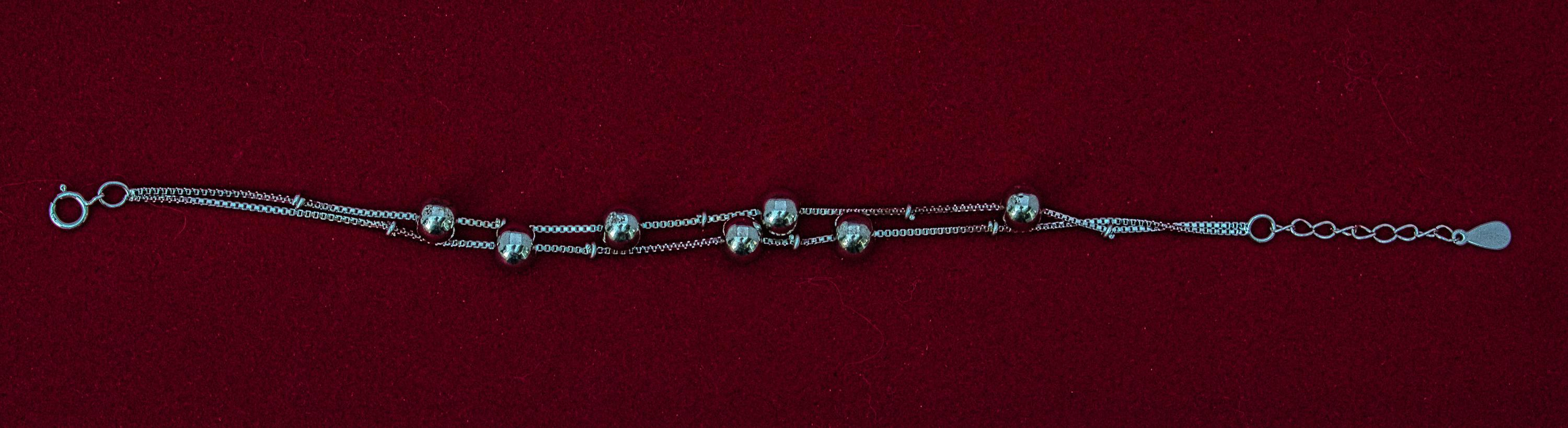 Dainty Minimalist Sterling Silver Double Box Chain Bracelet With Silver ...