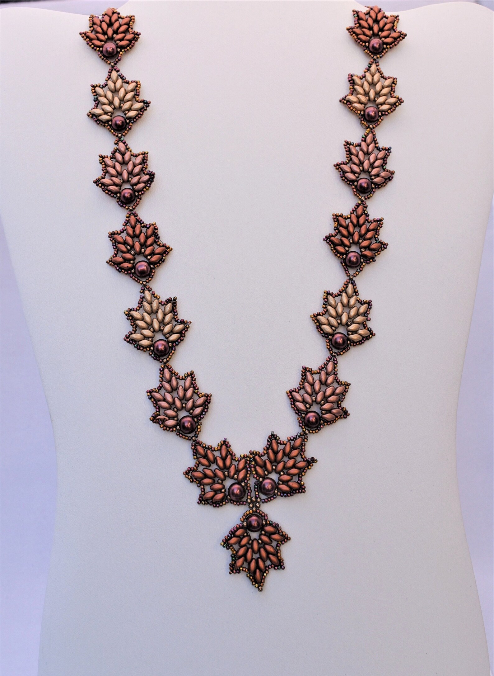 Autumn Leaf Necklace and Earrings Set With Faux Pearls, in Fall Colors ...
