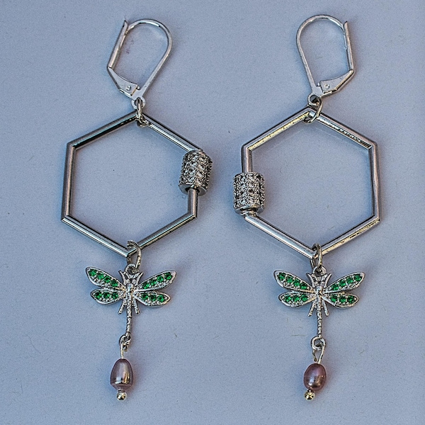 Hexagon Hoops With Pearls - Etsy