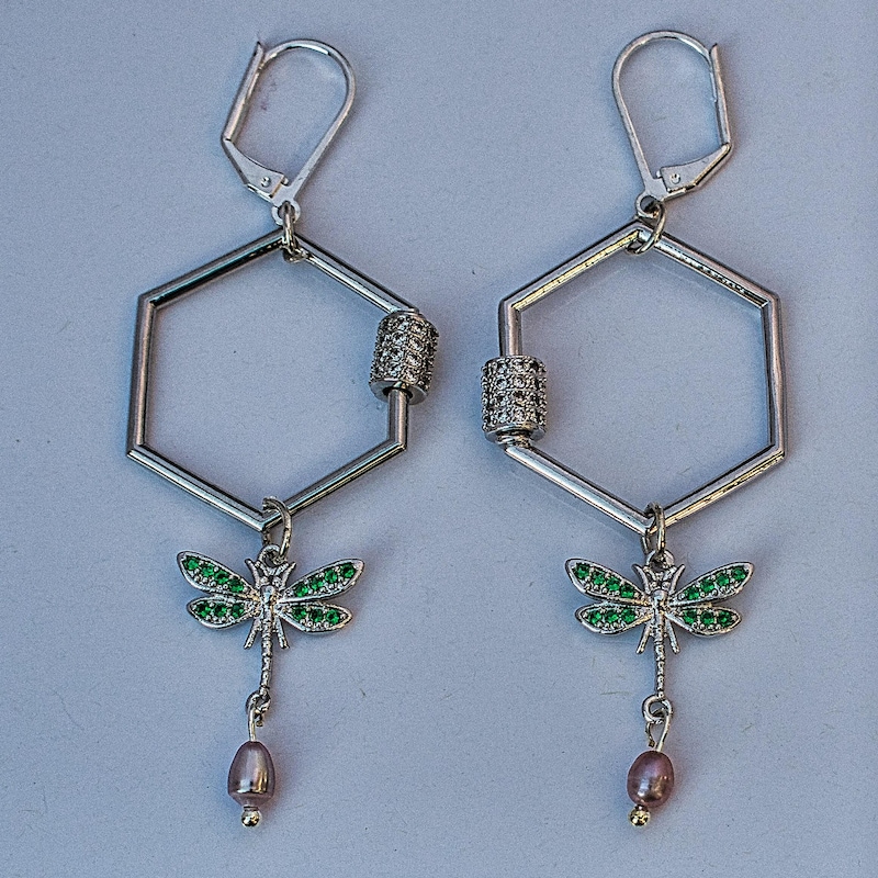 Hexagon Hoops With Pearls - Etsy