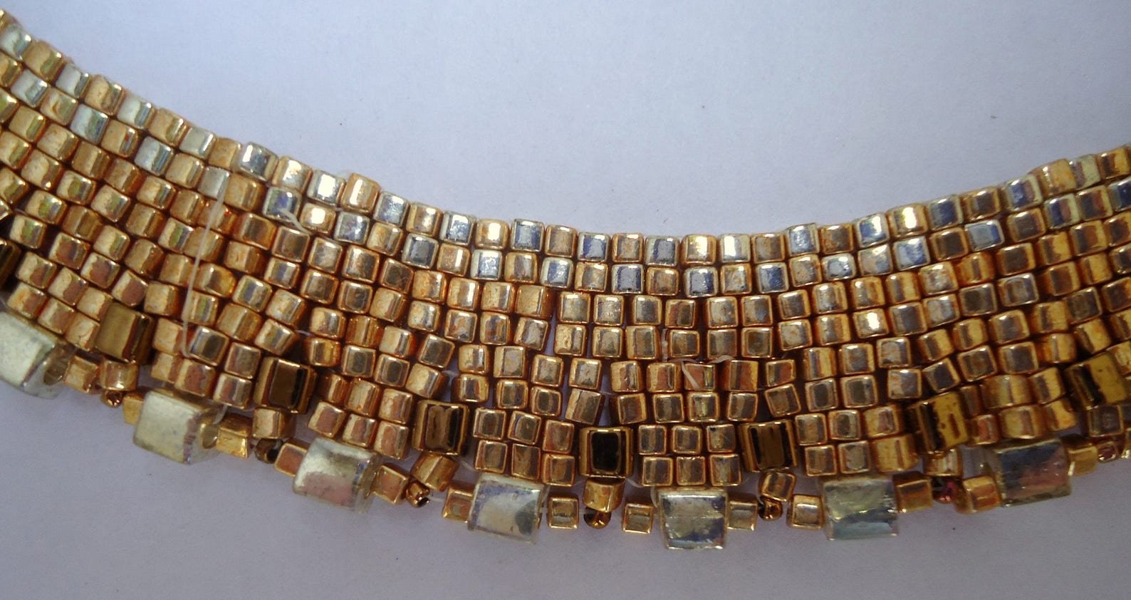 Metallic Necklace, Beaded Choker, Cube Beads Choker, Gold Tone Choker ...