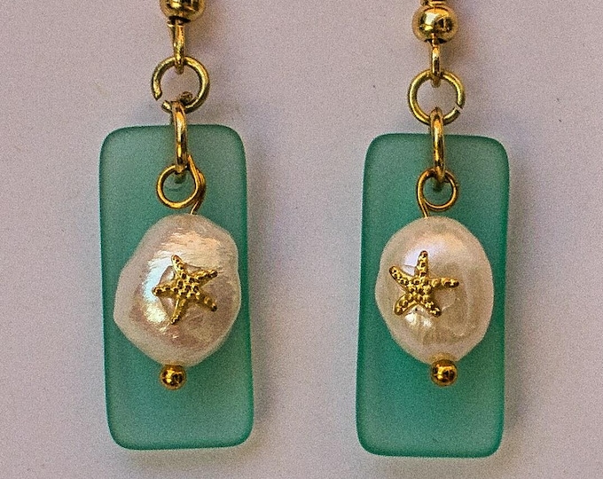 Very Pretty Sea Theme Baroque Pearl With Gold Starfish and Turquoise ...
