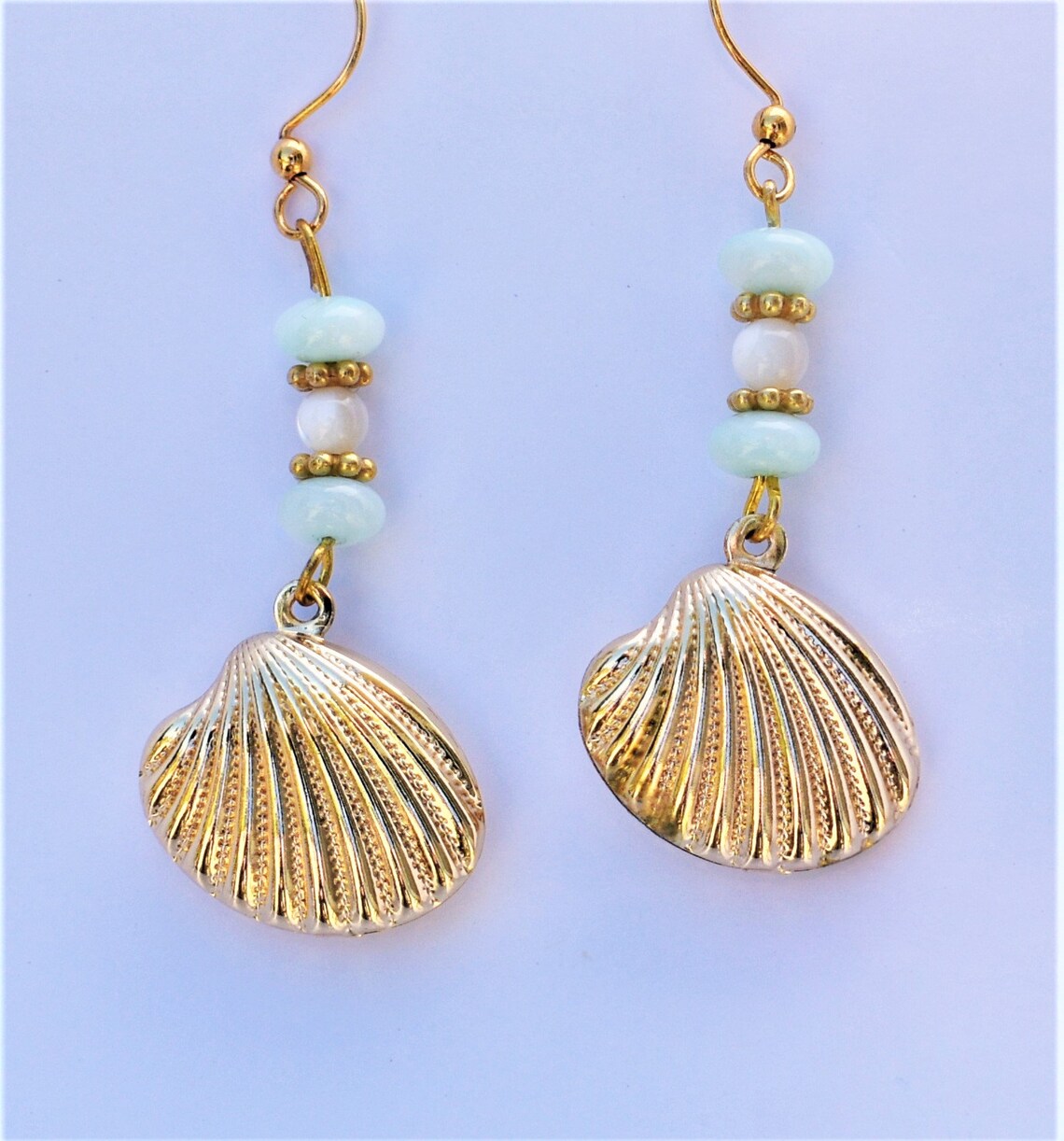 Gold Clam Shell Earrings Shell Earrings Dangling Earrings - Etsy