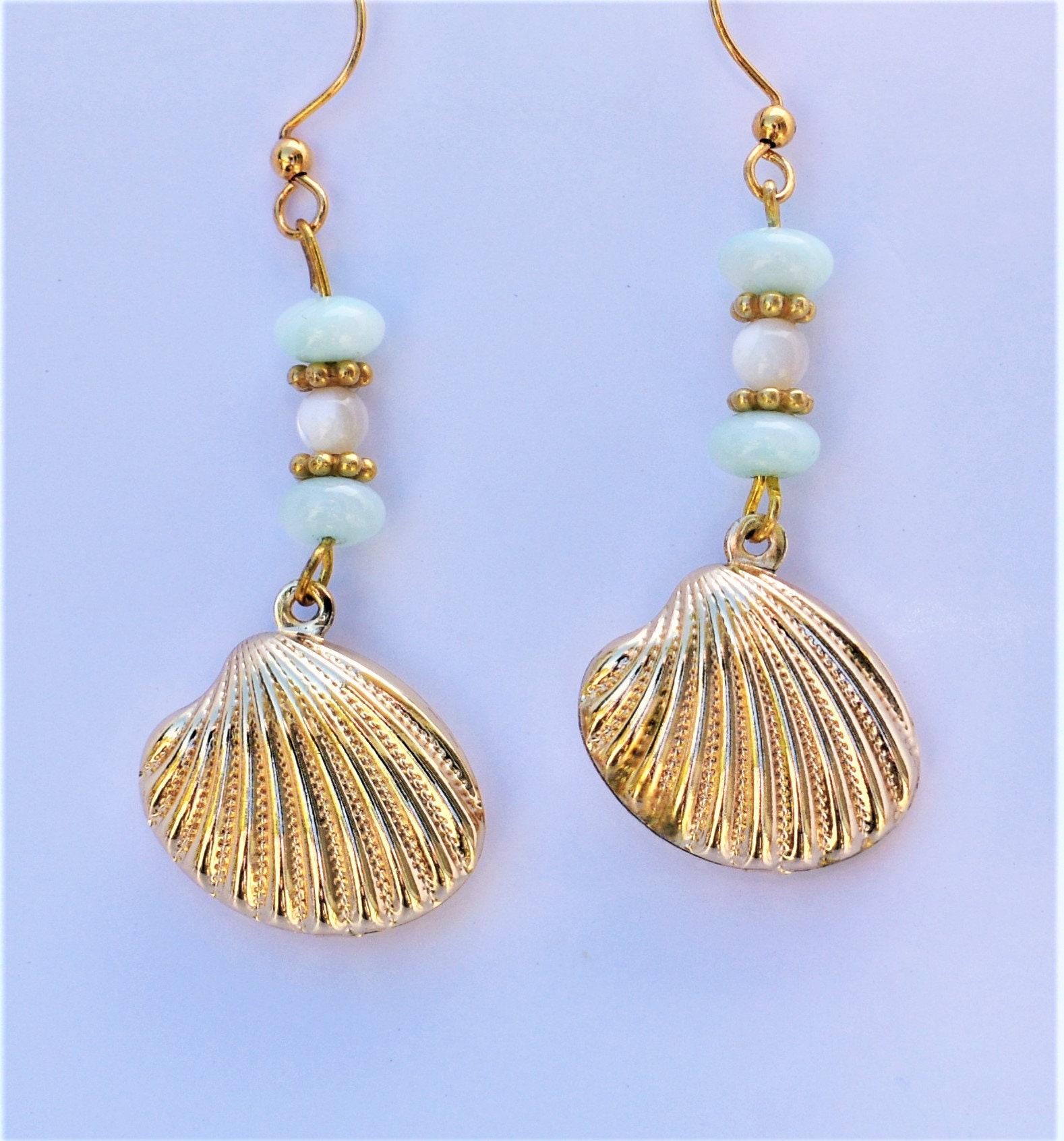 Gold Clam Shell Earrings Shell Earrings Dangling Earrings - Etsy