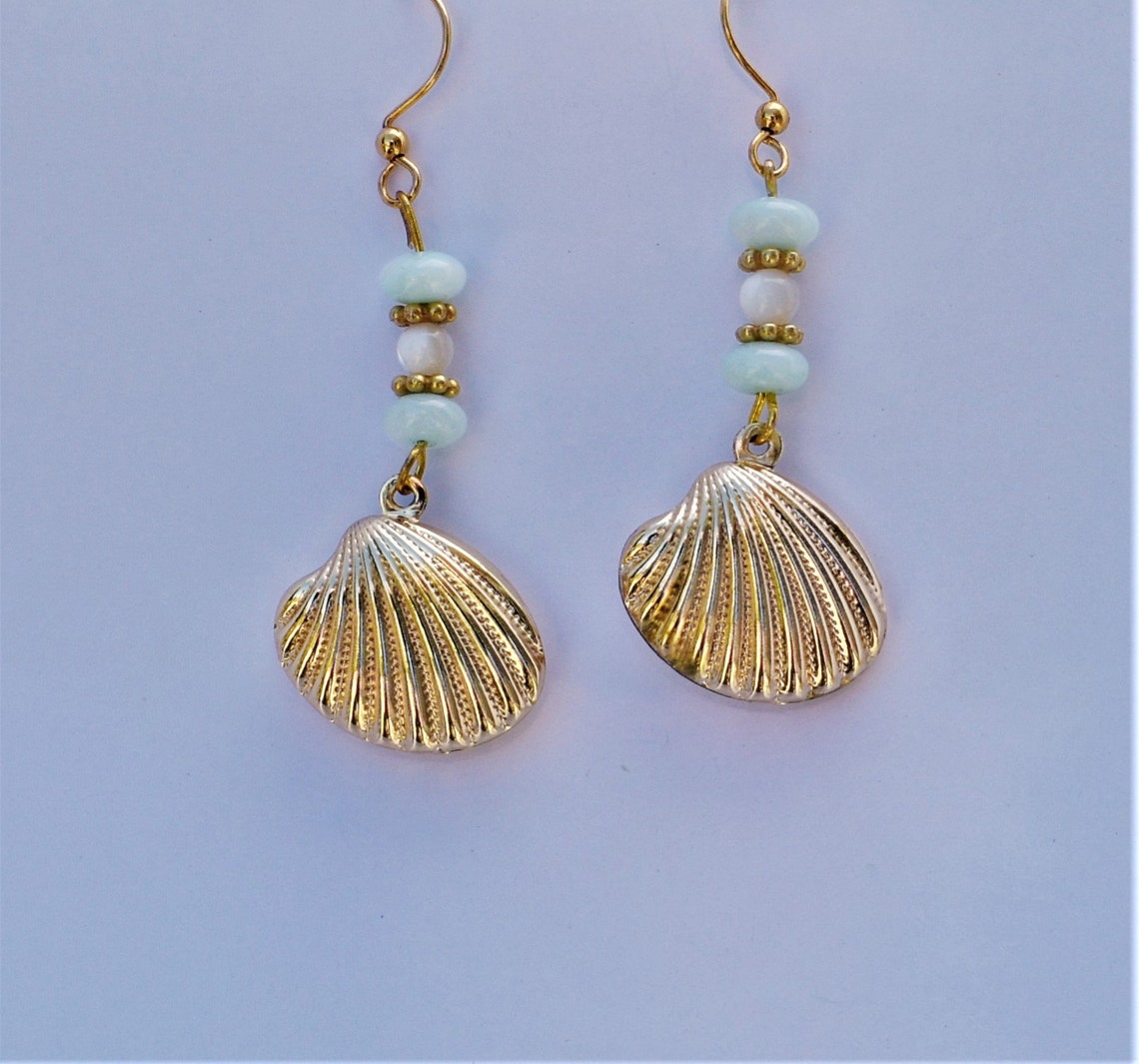 Gold Clam Shell Earrings Shell Earrings Dangling Earrings - Etsy
