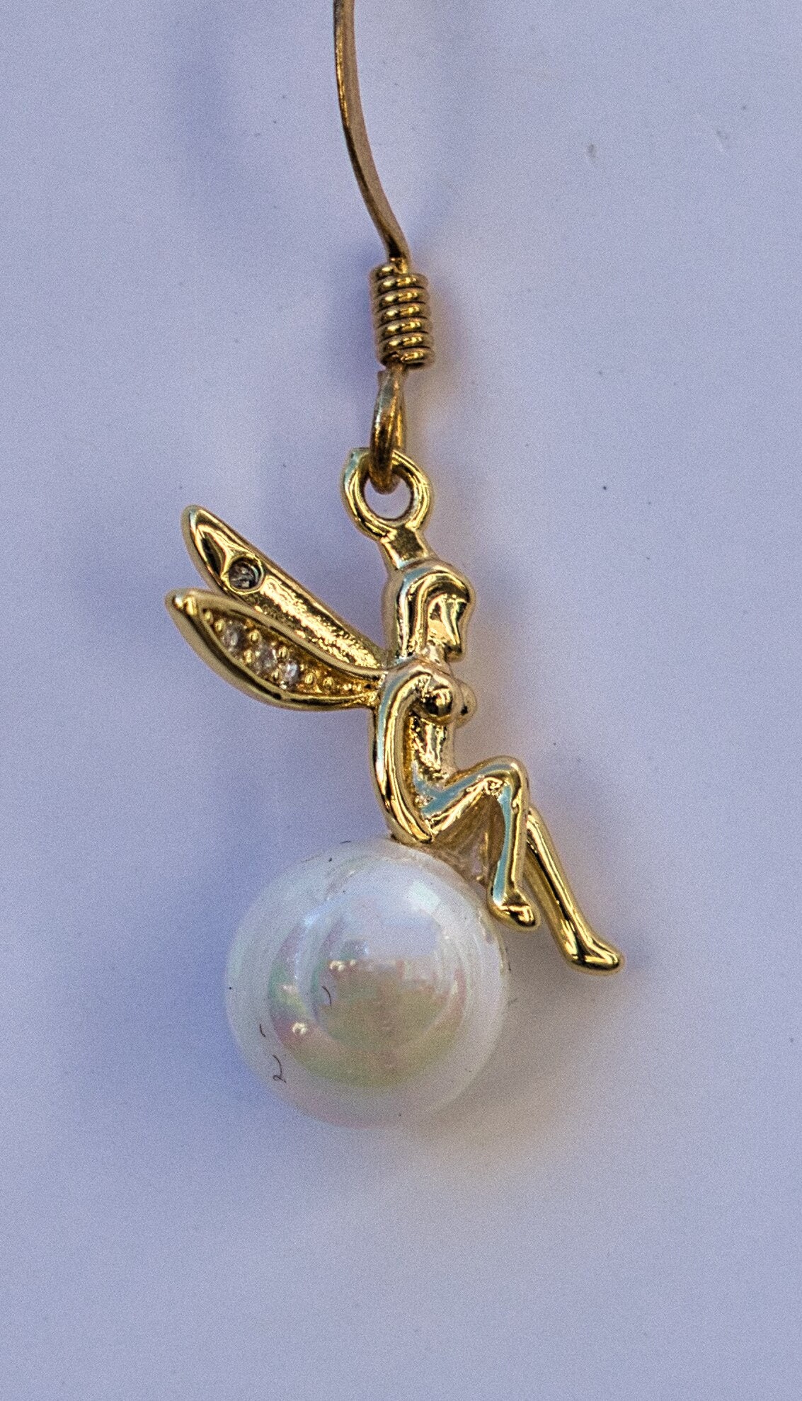 Fairy Sitting on Faux Pearls With Cubic Zirconia Wings, Resting on ...