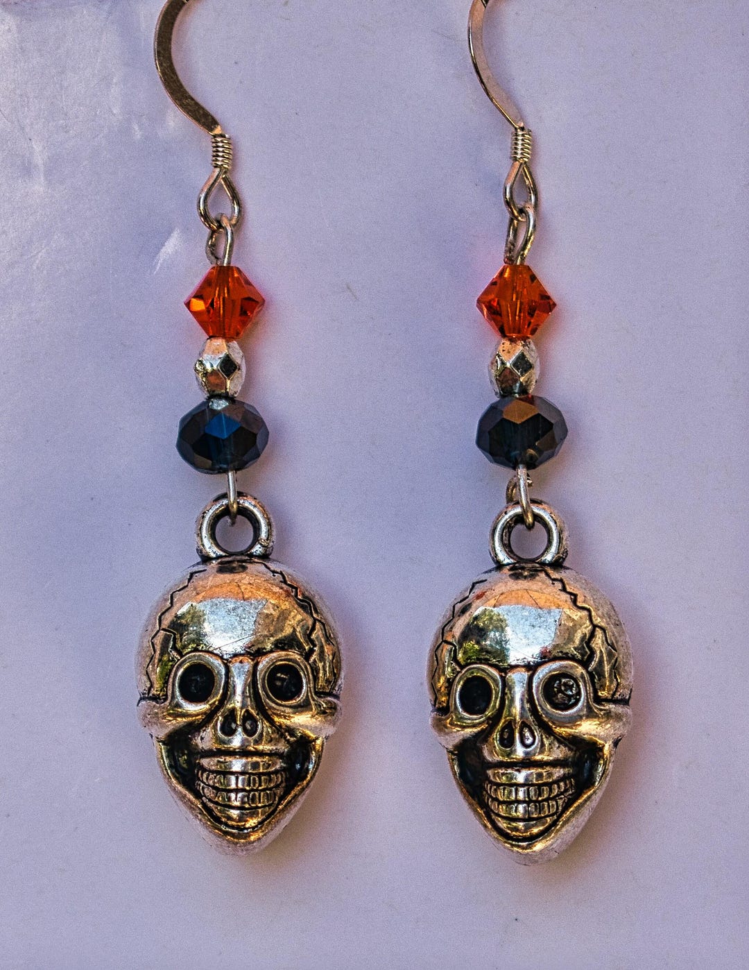 Halloween Spooky Skull Earrings With Black and Orange Crystals and ...