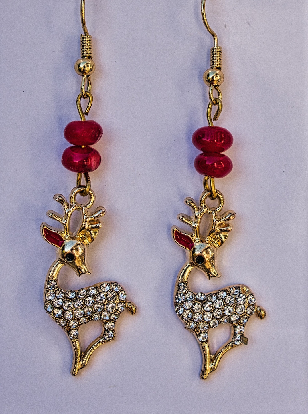 Whimsical Christmas Reindeer Earrings With Rhinestones , Festive ...