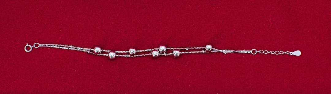 Dainty Minimalist Sterling Silver Double Box Chain Bracelet With Silver ...