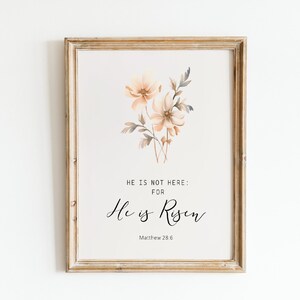 Matthew 28:6 Easter Scripture Print, Bible Verse Wall Art, He is Risen, Scripture Wall Art ...