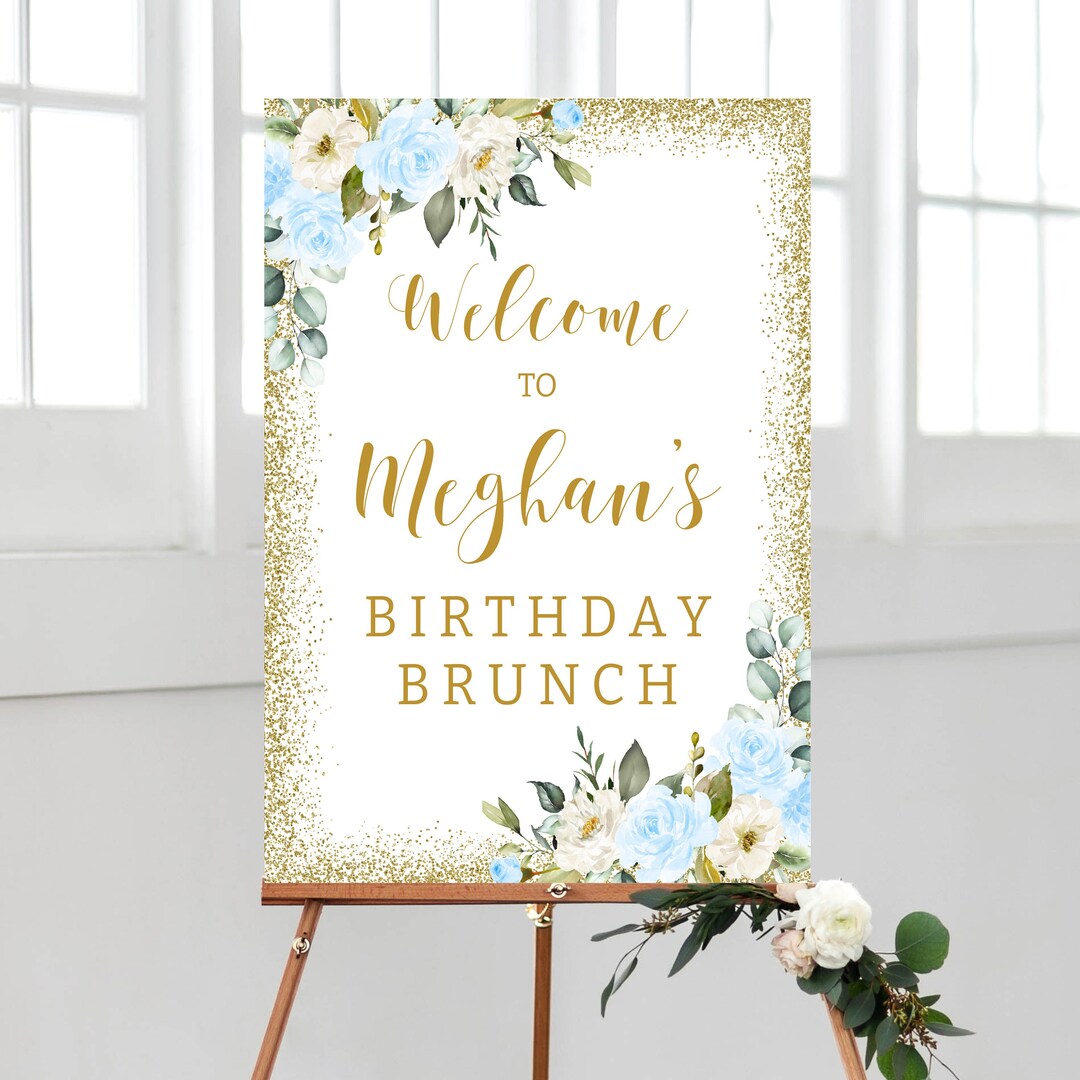 Blue Gold Birthday Brunch Sign Welcome Birthday Brunch Sign - Etsy