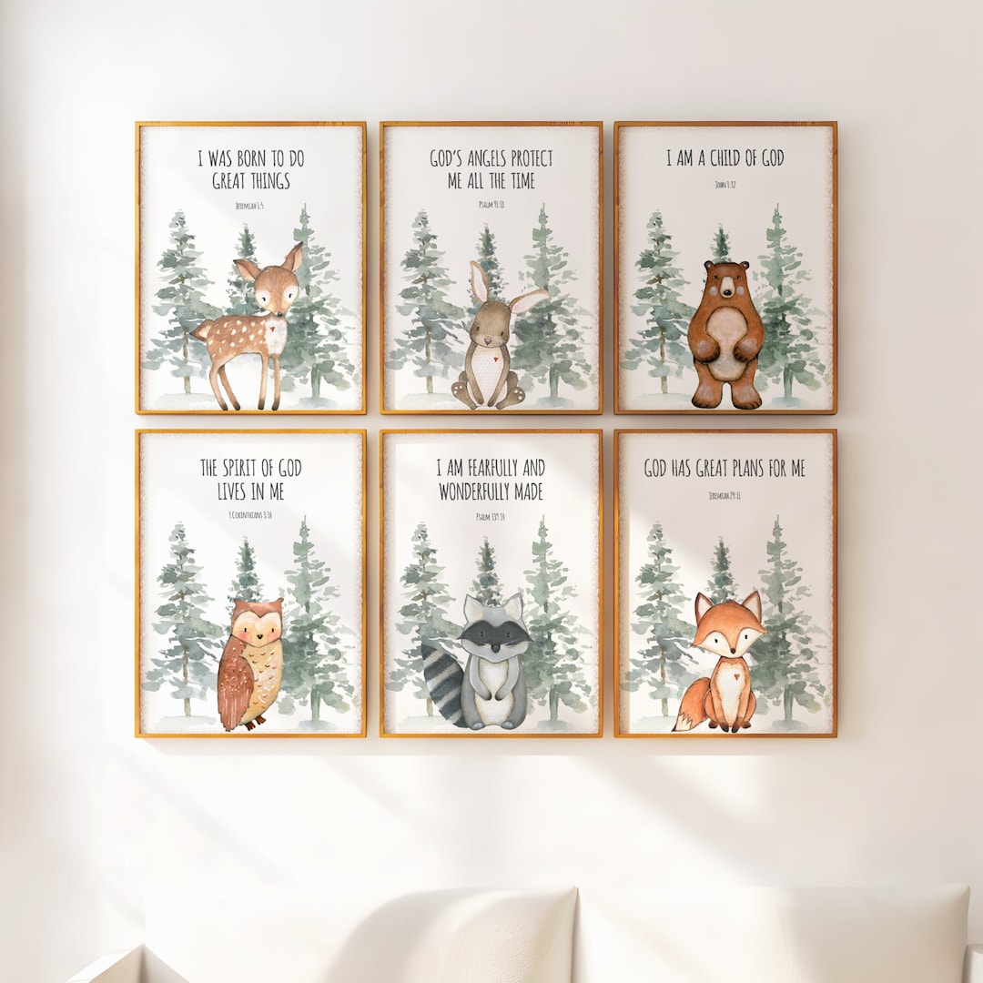 Woodland Bible Verse Wall Art, Christian Nursery Decor, Forest Nursery ...
