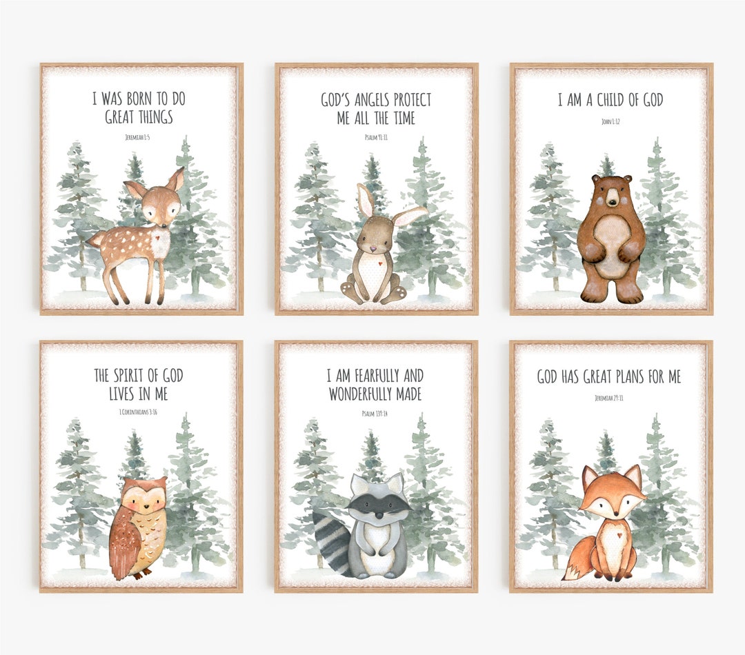 Woodland Bible Verse Wall Art, Christian Nursery Decor, Forest Nursery ...