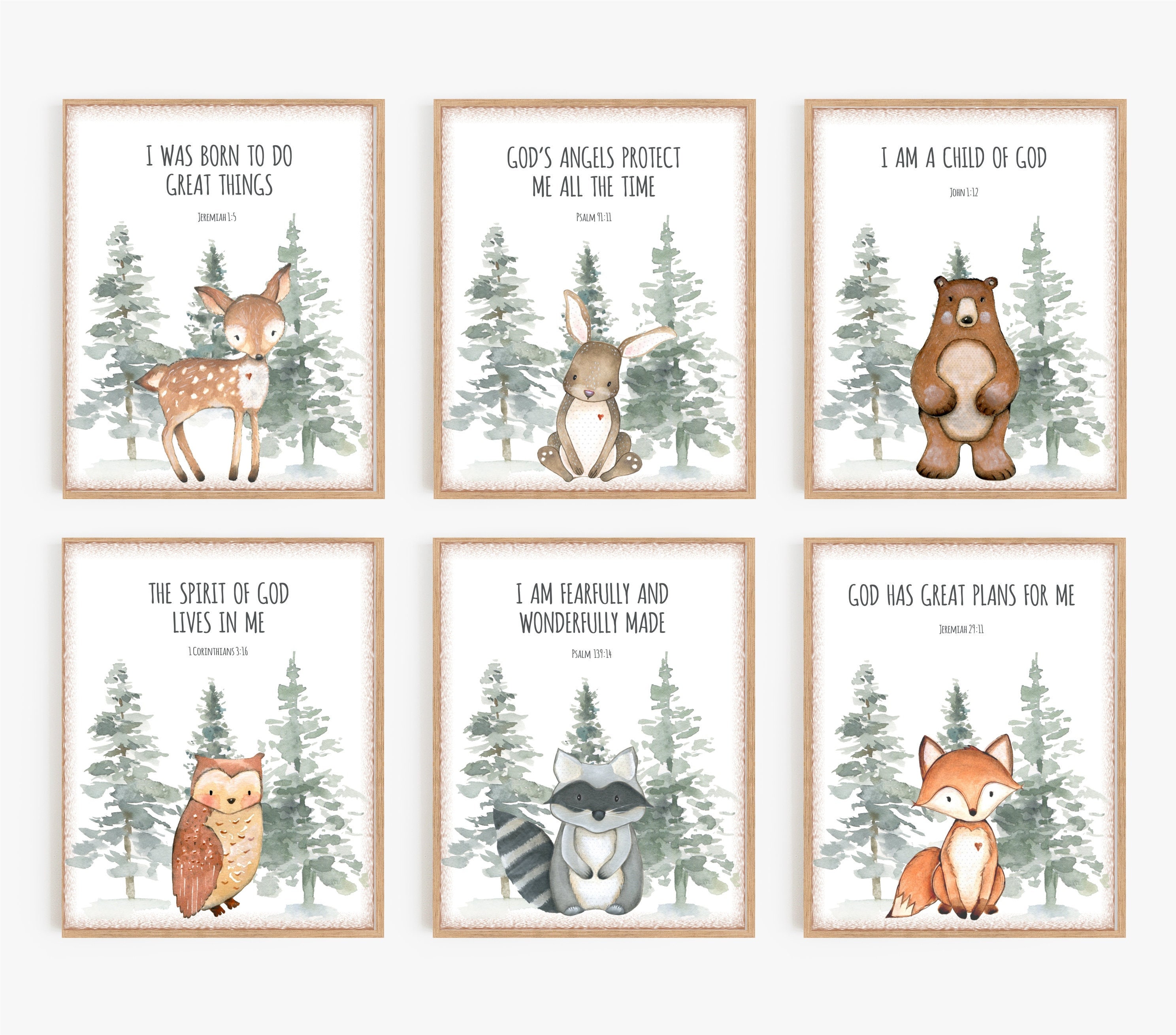 Woodland Bible Verse Wall Art Christian Nursery Decor Forest | Etsy