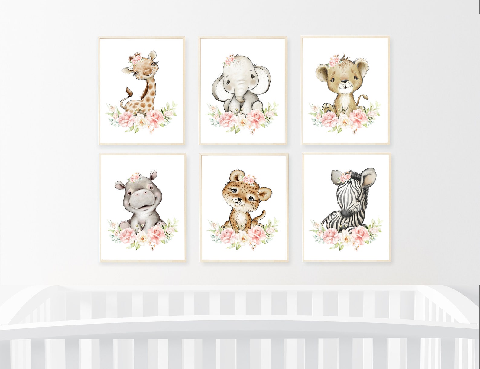 Blush Safari Nursery Decor Girl Nursery Wall Art Pink Floral | Etsy