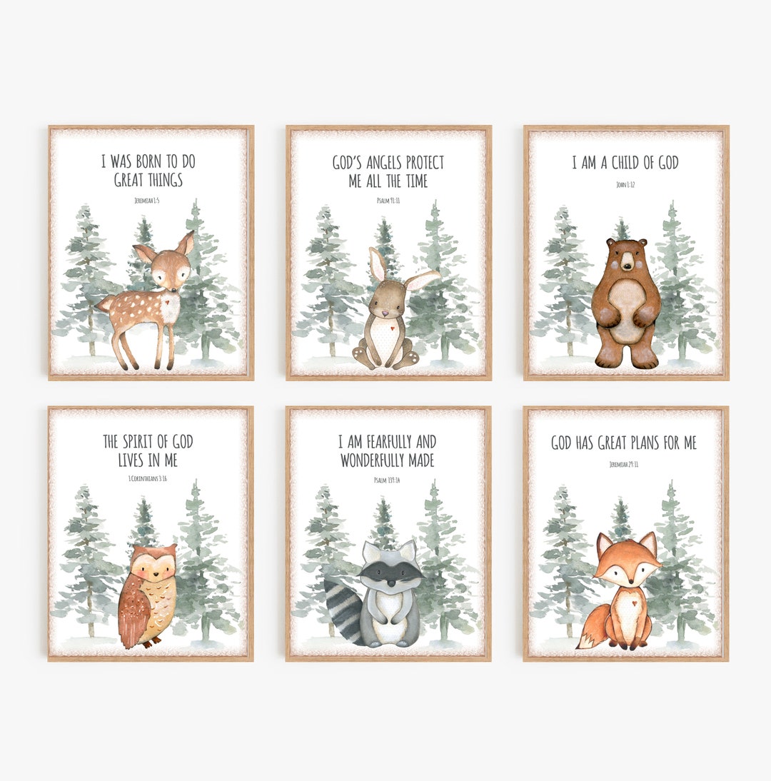 Woodland Bible Verse Wall Art, Christian Nursery Decor, Forest Nursery ...