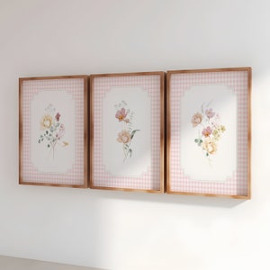 Floral Nursery Wall Art Print, Gingham Nursery Decor, Wildflower Poster ...