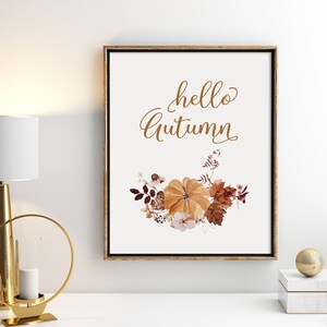 Hello Autumn Wall Art Print Fall Decoration Floral Pumpkin | Etsy