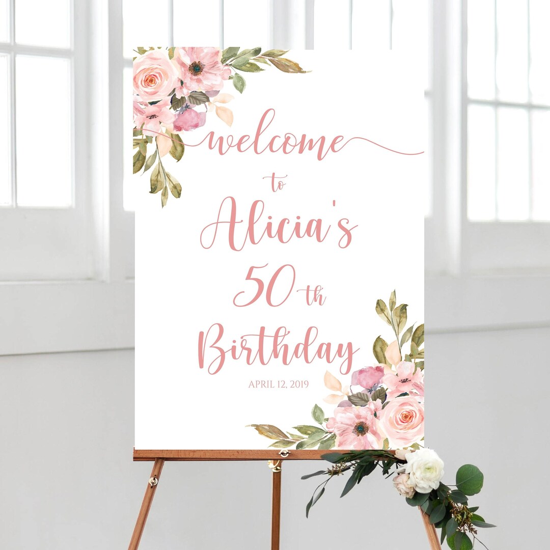 Boho Welcome Birthday Sign Rose Floral Welcome Poster Editable Template ...