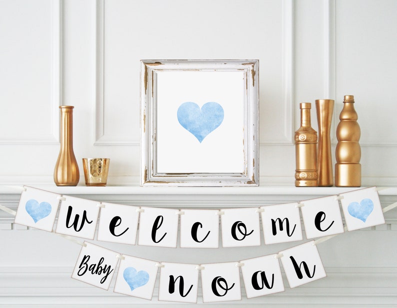 Blue Baby Shower Decor Welcome Baby Banner Boy Name Banner - Etsy