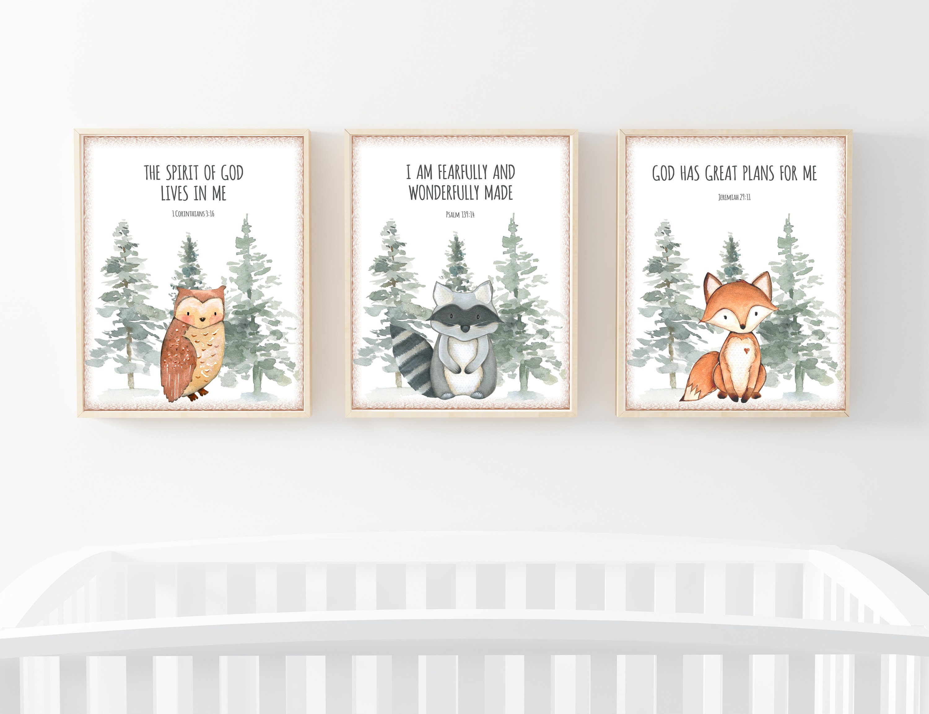 Woodland Bible Verse Wall Art Christian Nursery Decor Forest | Etsy