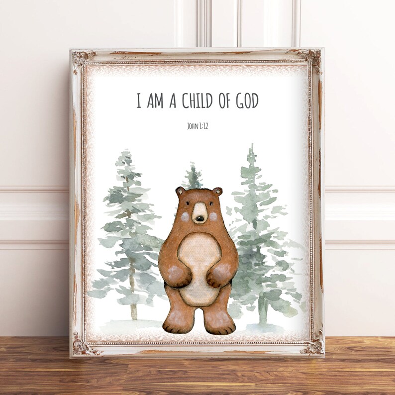 Woodland Bible Verse Wall Art, Christian Nursery Decor, Forest Nursery ...