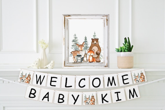 Woodland Welcome Baby Shower Banner Greenery Forest Animals | Etsy
