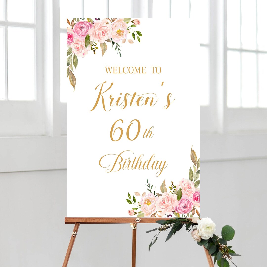 Pink Floral Welcome Birthday Sign, Welcome Poster, Boho Birthday Sign ...