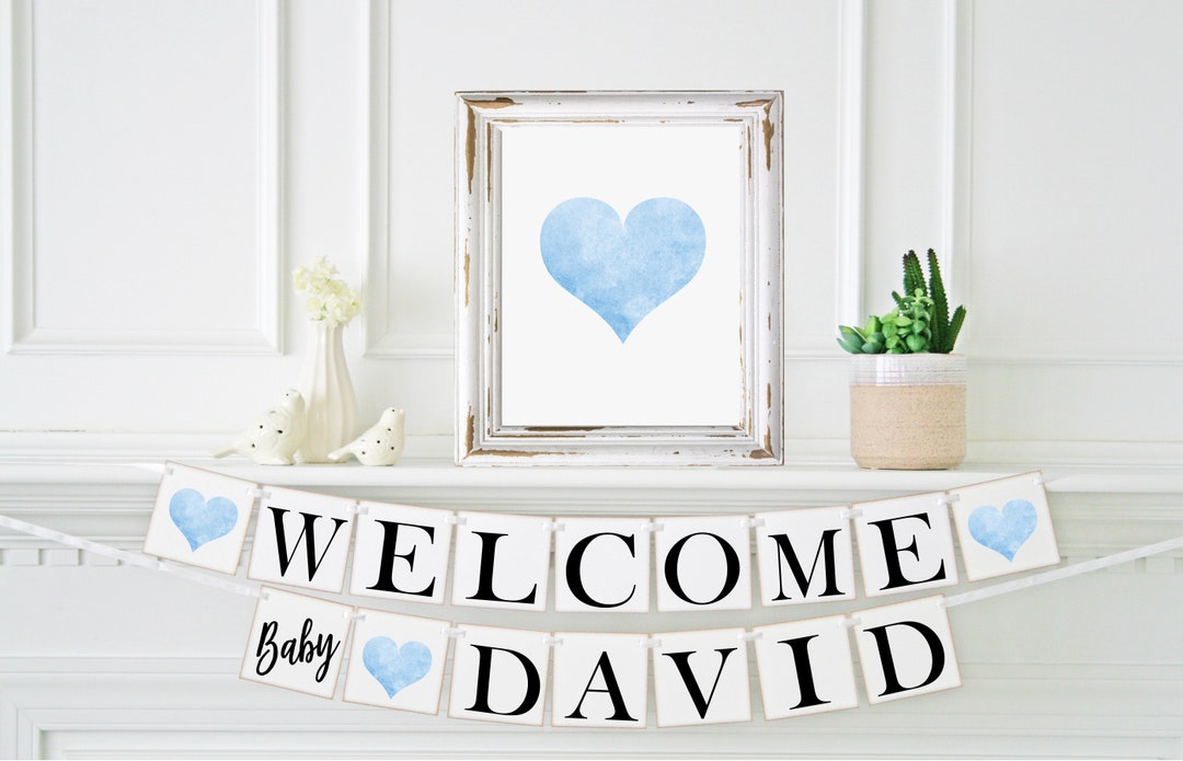 Welcome Baby Shower Banner, Blue Baby Shower Decor, Welcome Baby Boy ...