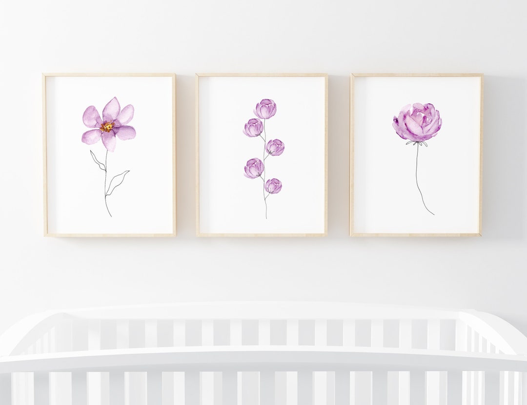 Lavender Floral Wall Art Print, Lavender Nursery Decor, Girl Nursery ...