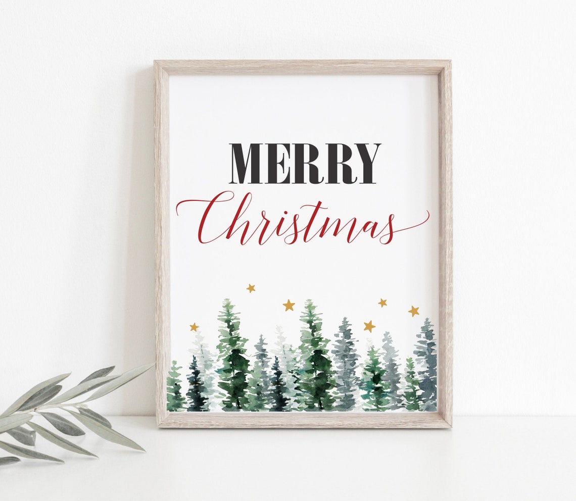Merry Christmas Printable Sign Christmas Decor Holiday Sign - Etsy